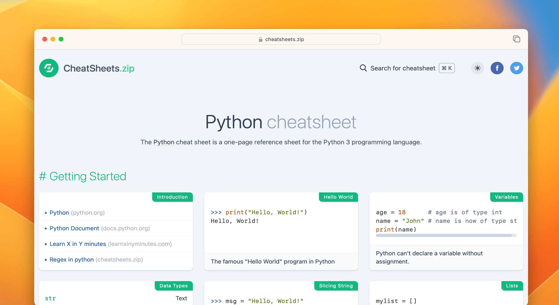 Python Cheat Sheet & Quick Reference